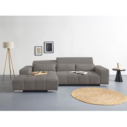 Ecksofa COTTA "Orion L-Form", grau (elephant), B:307cm H:73cm T:186cm, 100% Polyester, Sofas, Ecksofa, mit 2x Kopfteilverstellung & 3 Nierenkissen