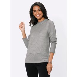 Stehkragenpullover Casual Looks "Pullover", Damen, Gr. 40, grau (grau, ecru, geringelt), 50% Baumwolle, 50% Polyacryl, gemustert, gestreift, mehrfarbig, Pullover Stehkragenpullover