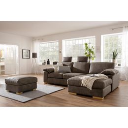 Ecksofa Home Affaire "Ventura L-Form", grau (anthrazit), B:277cm H:86cm T:172cm, Luxus-Microfaser in Lederoptik (100% Polyester);Struktur (100% Polyester);Luxus-Microfaser (90% Polyester, 10% Polyamid), Sofas, Ecksofa, wahlweise mit Bettfunktion und Bettfunktion/Bettkasten