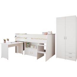 Jugendzimmer-Set Parisot "Reverse 12", wei&szlig;, B/H: 90cm x 200cm, Schlafzimmerm&ouml;bel-Sets, Jugendzimmer-Set, viel Stauraum, platzsparend, Schreibtisch und Kommode integriert