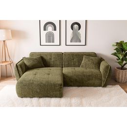 Ecksofa Home Affaire "MIRELDA L-Form mit Steppungen, Recamiere rechts/links, Breite 253 cm", gr&uuml;n, B:253cm H:81cm T:157cm, 100% Polyester, Sofas, Ecksofa, elegant und bequem, enth&auml;lt 2 Zierkissen, belastbar bis 480kg