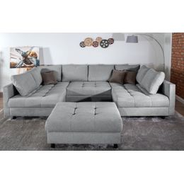 Wohnlandschaft Collection AB "Toni U-Form, B: 298 cm", grau (silbergrau), B:298cm H:44cm T:184cm, 100%Polyester, Sofas, Wohnlandschaft, mit Hocker & 3 Zierkissen, Federkern
