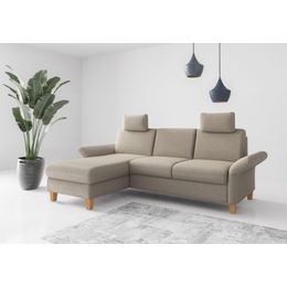 Ecksofa Home Affaire "Rochelle, L-Form", grau (taupe), B:251cm H:90cm T:164cm, 95% Polyester 5% Polyamid, Sofas, Ecksofa, wahlweise mit Armteilverstellung, Bettfunktion und Bettkasten