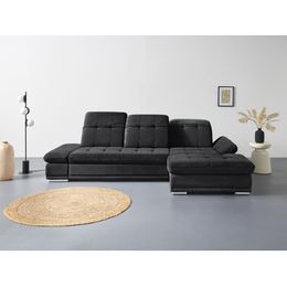 Ecksofa COTTA "Holiday L-Form mit Sitztiefen-, Armteil- und Kopfteilverstellung", schwarz, B:302cm H:86cm T:190cm, 100% Polyester, Sofas, Ecksofa, wahlweise mit Bettfunktion & Bettkasten