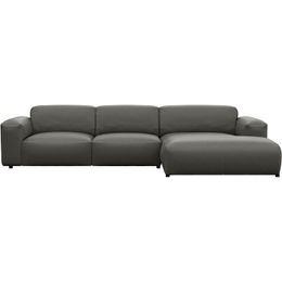 Ecksofa FLEXLUX "Lucera bequem und komfortabel durch hochwertigen Sitzaufbau, L-Form", grau (warm mineral grau), B:319cm H:73cm T:171cm, 100% Echteder, Sofas, Ecksofa, modern & anschmiegsam, Kaltschaum, Stahl-Wellenunterfederung