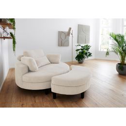 Loveseat "Ravi, B: 114 cm", beige (creme, wei&szlig;), B:114cm T:154cm, 100% PES, ATLANTIC HOME COLLECTION, Sessel, Loveseat, XXL- Sessel, mit Stauraumhocker, R&uuml;ckenst&uuml;tze & 4 Zierkissen