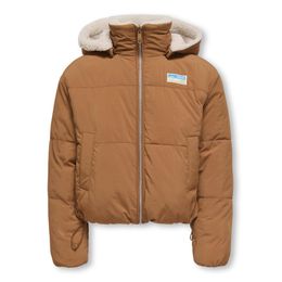 Wendejacke KIDS Only "KOGMARIA REVERSIBLE PUFFER JACKET OTW", M&auml;dchen, Gr. 140, braun (toasted coconut), Web, Obermaterial: 100% Polyamid, mehrfarbig, unifarben, Basic taillenbedeckt, mit innenliegendem Gummizug, Jacken Wendejacke, als Pl&uuml;schjacke oder Steppjacke tragbar