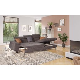 Ecksofa COTTA "Komaris L-Form, B: 244 cm", grau (anthrazit), B:244cm H:72cm T:166cm, 94% POLYESTER (PES) 6%POLYAMID (PA), Sofas, Ecksofa, mit Kopfteilverstellung, optional Bettfunktion, Bettkasten & Licht
