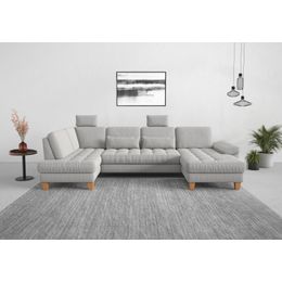 Sit & More Wohnlandschaft SIT & MORE "Westham U-Form", silber, B:338cm H:88cm T:172cm, 90% Polyester 10%Polyamid, Sofas, Wohnlandschaft, wahlweise mit Bettfunktion, Bettkasten, Sitztiefenverstellung