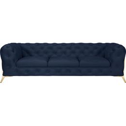 Chesterfield-Sofa Home Affaire "Amaury", blau, B:243cm H:75cm T:99cm, Struktur (100% Polyester9;Samtoptik (100% Polyester), Sofas, Chesterfield-Sofa, aufw&auml;ndige Knopfheftung, moderne Chesterfield Optik, Fu&szlig;farbe w&auml;hlbar