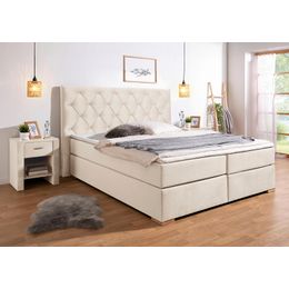 Boxspringbett Home Affaire "Chalon, in verschiedenen Breiten", beige, B:183cm L:210cm, Komplettbetten, Boxspringbett, inkl. Topper, wahlweise in H2, H3 oder H4 erh&auml;ltlich