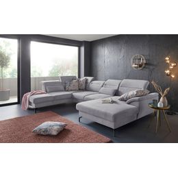 Sit & More Wohnlandschaft SIT & MORE "Percy U-Form", silber, B:343cm T:235cm, Sofas, Wohnlandschaft, 15 cm Fu&szlig;h&ouml;he, Sitztiefenverstellung, wahlweise in 2 Fu&szlig;farben