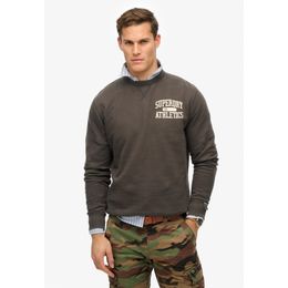 Sweatshirt Superdry "ATHLETIC ESS CREW", Herren, Gr. XXL, schwarz (charcoal), angeraute Sweatware, Obermaterial: 100% Baumwolle, bedruckt, loose fit normal, Rundhals, Rippb&uuml;ndchen, Sweatshirts Sweatshirt