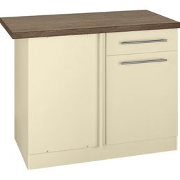 Wiho-K&uuml;chen Eckunterschrank WIHO K&Uuml;CHEN "Unna", beige (front und korpus: magnolia, arbeitsplatte: eiche tabak), B:110cm H:85cm T:60cm, Schr&auml;nke, Eckunterschrank, 110 cm breit