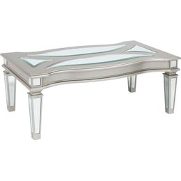 Couchtisch LEONIQUE "Tessani", silber (silber, silber, silber, glas), B:122cm H:47cm T:66cm, Tische, Couchtisch, Couchtisch, mattsilber, Spiegelinlays, Mosaikplatte, 122x66x47