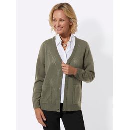 Cardigan CLASSIC, Damen, Gr. 42, khaki, 100% Polyacryl, unifarben, Strickjacken Cardigan