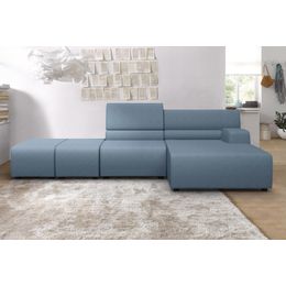 Ecksofa Egoitaliano "Babouche, Designsofa mit au&szlig;ergew&ouml;hnlichem Sitzkomfort zum Wohlf&uuml;hlen", blau (hellblau), B:384cm H:80cm T:98cm, Luxus-Micofaser Lederoptik (100% Polyester) ist ein neues technisches Gewebe mit einem visuellen und taktilen Aspekt, der dem Nubuk sehr nahe kommt, mit innovativen Eigenschaften. Seine au&szlig;erordentliche Weichheit kommt von einem exklusiven Produktionsprozess, der Unr