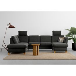 Wohnlandschaft Home Affaire "Trelleborg U-Form", grau (anthrazit), B:307cm H:86cm T:213cm, 95% Polyester, 5% Polyamid, Sofas, Wohnlandschaft, wahlweise mit Bettfunktion und Bettkasten, inkl. Federkern-Polsterung