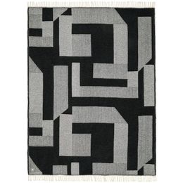 Wohndecke Musterring "Slow", schwarz, B:140cm L:200cm, 50% Baumwolle, 50% Polyester, Wohndecken, Wohndecke, mit hohem Baumwollanteil
