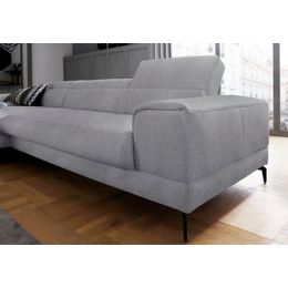 Ecksofa W.Schillig "piedroo, Designsofa mit tollem Sitzkomfort, bequem, L-Form", grau (dolphin r66), B:343cm H:70cm T:193cm, Chenille-Flachgewebe R66 (85% Polyester, 15% Nylon), Sofas, Ecksofa, Kopfteilverstellung, wahlweise mit Sitztiefenverstellung, Breite 343cm