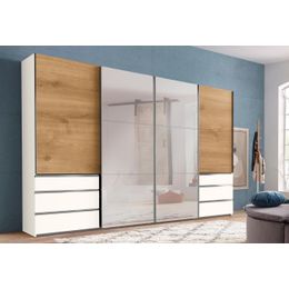 Schwebet&uuml;renschrank wimex "Level by fresh to go", wei&szlig; (wei&szlig;, plankeneichefarben), B:300cm H:216cm T:65cm, Schr&auml;nke, Schwebet&uuml;renschrank, mit Synchron&ouml;ffnung