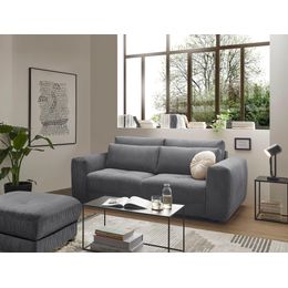 2-Sitzer ED EXCITING DESIGN "Barura", grau (dunkelgrau), B:214cm H:90cm T:112cm, 92% Polyester, 8% Nylon, Sofas, 2-Sitzer, Big-Sofa mit 2 Nierenkissen
