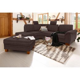 Ecksofa Home Affaire "Husum L-Form", braun, B:269cm H:90cm T:219cm, Luxus-Microfaser mit Druck (100% Polyester);Luxus-Microfaser in Lederoptik (100% Polyester);Luxus-Microfaser ALTARA NUBUCK (100% Polyester), Sofas, Ecksofa, mit Sitztiefenverstellung, Federkern-Polsterung und Kontrastnaht