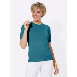 Kurzarmpullover Casual Looks "Pullover", Damen, Gr. 44, blau (petrol), 50% Baumwolle, 50% Polyacryl, unifarben, Pullover Kurzarmpullover
