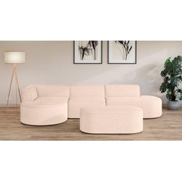 Ecksofa OTTO HOME "EIVIND Designer Sofa mit Ottomane rechts/links, B/T/H: 343/159/72 cm", beige (hellbeige), B:343cm H:72cm T:159cm, 100% Polyester, Sofas, Ecksofa, L-Form mit Wellenunterfederung, auch in Feincord und Boucl&eacute;