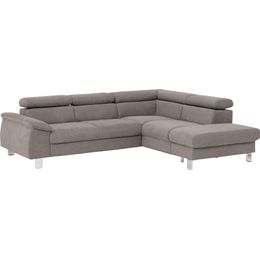 Ecksofa COTTA "Komaris L-Form, B: 249 cm", grau, B:249cm H:72cm T:100cm, Microfaser PRIMABELLE (100% Polyester);Kunstleder SOFTLUX;Feinstruktur (100% Polyester);Kunstleder SOFTLUX/Struktur (100% Polyester);NaturLEDER, Sofas, Ecksofa, mit Kopfteilverstellung, optional Bettfunktion, Bettkasten & Licht