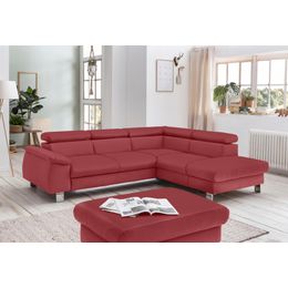 Ecksofa COTTA "Komaris L-Form, B: 249 cm", rot, B:249cm H:72cm T:100cm, Microfaser PRIMABELLE (100% Polyester);Kunstleder SOFTLUX;Feinstruktur (100% Polyester);Kunstleder SOFTLUX/Struktur (100% Polyester);NaturLEDER, Sofas, Ecksofa, mit Kopfteilverstellung, optional Bettfunktion, Bettkasten & Licht