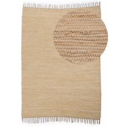 Teppich OTTO HOME "Handweb Uni, Wendeteppich", beige (natur), B:120cm H:5mm L:170cm, Baumwolle, Teppiche, Teppich, Fleckerlteppich, reine Baumwolle, handgewebt, Uni, mit Fransen