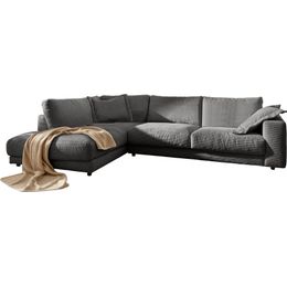 Ecksofa Home Affaire "Enisa XXL B/T/H: 325/224/85 cm L-Form", grau (dunkelgrau), B:325cm, Cord (88% Polyester / 12% Polyacryl), Sofas, Ecksofa, Kuschelig, gem&uuml;tlich, in 5 Farben, Bezug in Cord, mit 2 Zierkissen