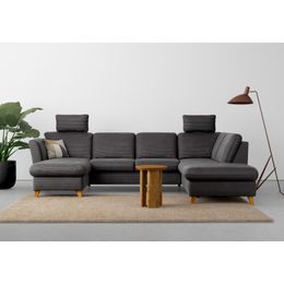 Wohnlandschaft Home Affaire "Trelleborg U-Form", grau, B:307cm H:86cm T:213cm, 100% Polyester, Sofas, Wohnlandschaft, wahlweise mit Bettfunktion und Bettkasten, inkl. Federkern-Polsterung