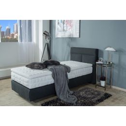 Boxspringbett, grau (dunkelgrau), B:105cm L:212cm, Bezug Kaltschaum-Topper: 100% Polyester, beidseitig mit Klimafaser versteppt. Abnehmbar und bei 40 C waschbar.;Bezug Kopfteil und seitliche Unterboxen: feiner Strukturstoff aus 77% Polyester, 23% Viskose.;Bezug Obermatratze: 100% Polyester, Westfalia Schlafkomfort, Komplettbetten, Boxspringbett