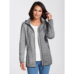 Kapuzenfleecejacke Casual Looks, Damen, Gr. 38, grau (grau, wei&szlig;, gemustert), 100% Polyester, bedruckt, gemustert, mehrfarbig, Jacken Kapuzenfleecejacke