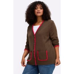 Cardigan sheego, Damen, Gr. 48/50, schoko, kirsche, 100% Polyacryl, Besatz:100% Polyamid, unifarben, Strickjacken Cardigan