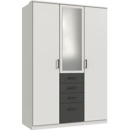 Kleiderschrank wimex "Cottbus, in wei&szlig; oder grau modern kombiniert mit graphitfb.Schubladen", wei&szlig; (wei&szlig;, grafit), B:135cm H:199cm T:58cm, Holzwerkstoff, Schr&auml;nke, Kleiderschrank, mit 4 Schubladen, wahlweise mit oder ohne Spiegel