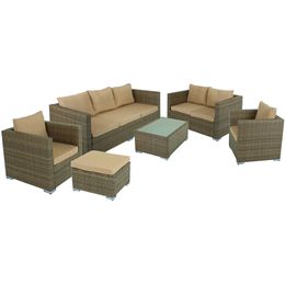 Gartenlounge-Set Garden Pleasure "MURCIA", braun (cappuccinobraun, cremebeige, braun, braun), B:300cm H:67cm T:260cm, Glas, Polyrattan, Stahl, Sitzm&ouml;bel-Sets, Gartenlounge-Set, mit bequemer Polsterung