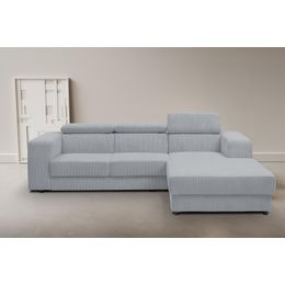 Ecksofa WERK2 "Cherry, modernes Sofa mit Komfortfunktionen, Breite 270cm, L-Form", grau, B:270cm H:76cm T:192cm, 90% Polyester, 10% Nylon, Sofas, Ecksofa, bequem, mit verstellbaren Kopfteilen, Schlaffunktion und Bettkasten