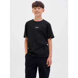 Jack & Jones T-Shirt JACK & JONES JUNIOR "JJESOHO TEE SS CREW NECK NOOS JNR", Jungen, Gr. 140, schwarz, Single Jersey, Obermaterial: 100% Baumwolle, bedruckt, regular fit normal, Rundhals, Shirts T-Shirt