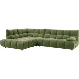 Ecksofa Home Affaire "Cozy Bubble, mit klappbarer Armlehne, Breite 324 cm", oliv, B:324cm H:85cm T:211cm, 95% Polyester, 5% Nylon, Sofas, Ecksofa, mit eleganter Steppung, Rundumbezug & weicher Polsterung