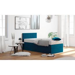 Boxspringbett, blau (k&ouml;nigsblau), B:105cm L:210cm, Bezug: 100% Polyester;Polsterwatte: 100% Polyester, Westfalia Schlafkomfort, Komplettbetten, Boxspringbett, mit Zierkissen, wahlweise mit Topper