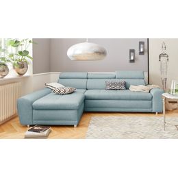 Sit & More Ecksofa SIT & MORE "Riva L-Form", blau (aqua), B:272cm H:92cm T:169cm, Flachgewebe (100% Polyester);Luxus-Microfaser (100% Polyester);Struktur (100% Polyester), Sofas, Ecksofa, inklusive Kopteilverstellung, wahlweise mit Bettfunktion