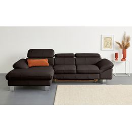 Ecksofa COTTA "Driver L-Form", braun, B:268cm H:73cm T:169cm, LEDER BEEFY (ein abgedecktes Spalt-Rindsleder) im Sitz und R&uuml;cken (Korpus in Kunstleder);Luxus-Kunstleder;Kunstleder SOFTLUX;Leder Pampas (echtes Rindsleder), R&uuml;ckseite mit schwarzem Spannstoff bezogen, Sofas, Ecksofa, mit Kopfteilverstellung, wahlweise mit Bettfunktion & Bettkasten