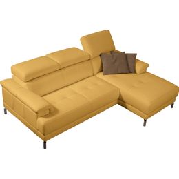 Ecksofa Egoitaliano "Soul, Design und Sitzkomfort auf hohem Niveau, tolle Details, L-Form", gelb, B:250cm H:99cm T:166cm, Leder &raquo;BULL&laquo; (echtes Rindsleder). Geschliffenes, pigmentiertes und behandeltes Rindsleder mit einer Dicke von 1, 3-1, 5 mm. Dieses Leder zeigt eine ziemlich weiche Hand mit einem halb undurchsichtigen Aussehen. Es handelt sich um ein gesch&uuml;tztes Leder. Eine leichte Deckschicht 