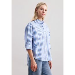 Longbluse Seidensticker "Schwarze Rose", Damen, Gr. XS(34), blau (hellblau), 100% Baumwolle, gestreift, oversize, ohne Ausschnitt, Blusen Longbluse, 1/2 Kragen Streifen