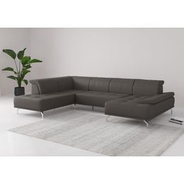 Wohnlandschaft Home Affaire "Caluna", grau (antrazit), B:334cm H:81cm T:235cm, Sofas, Wohnlandschaft, Inkl.Sitztiefenverstellung, wahlweise mit Kopf- und Armteilverstellung