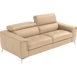 2,5-Sitzer Egoitaliano "Francine, Designsofa, Loungesofa, Breite 213 cm, Fu&szlig;farbe chrom", beige (champagner), B:213cm H:100cm T:106cm, Leder &raquo;BULL&laquo; (echtes Rindsleder). Geschliffenes, pigmentiertes und behandeltes Rindsleder mit einer Dicke von 1, 3-1, 5 mm. Dieses Leder zeigt eine ziemlich weiche Hand mit einem halb undurchsichtigen Aussehen. Es handelt sich um ein gesch&uuml;tztes Leder. Eine leichte