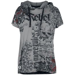 Rock Rebel by EMP L&auml;ssig geschnittenes T-Shirt mit Prints und Kapuze T-Shirt grau in 4XL Q122-000099 M457281